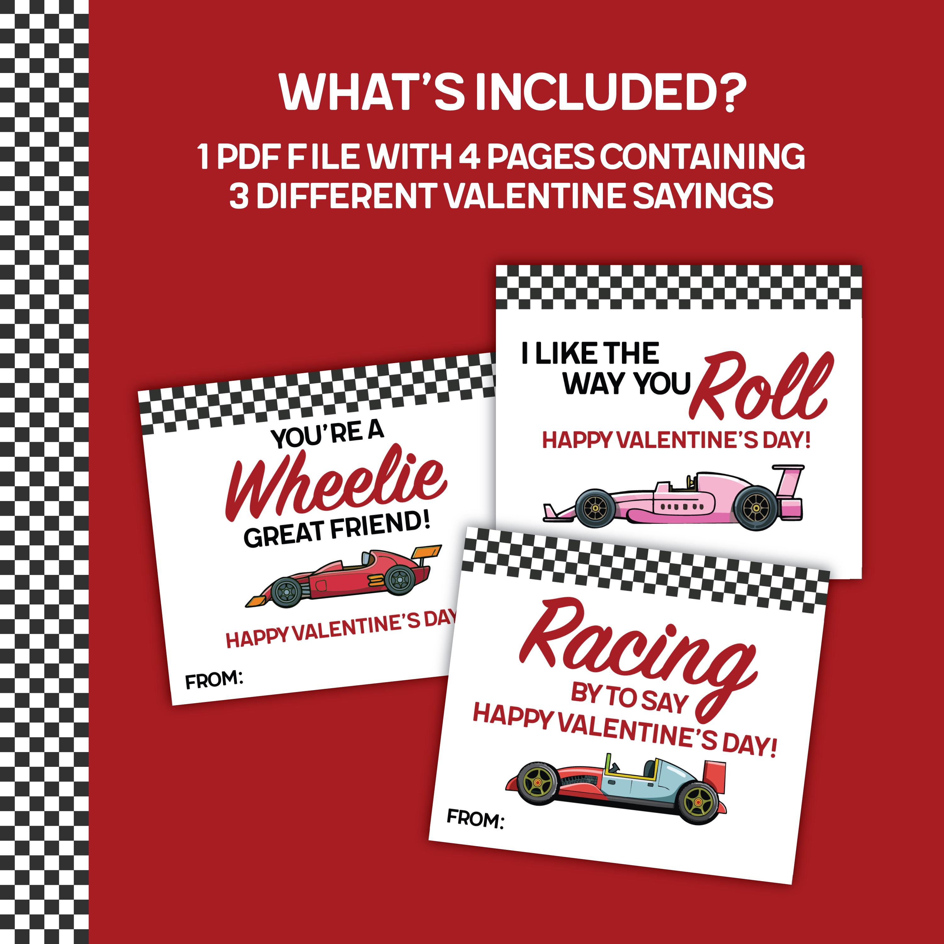 Valentine Race Car Printable Card for School Valentine Party Car Themed ...