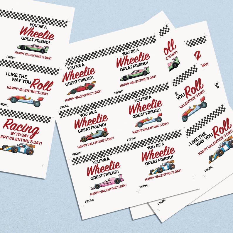 Valentine Race Car Printable Card for School Valentine Party Car Themed ...