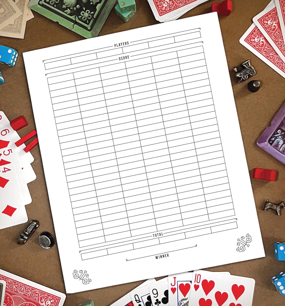 Game Score Sheet Card Game Points Tracker Family Game Night Scorekeeper ...