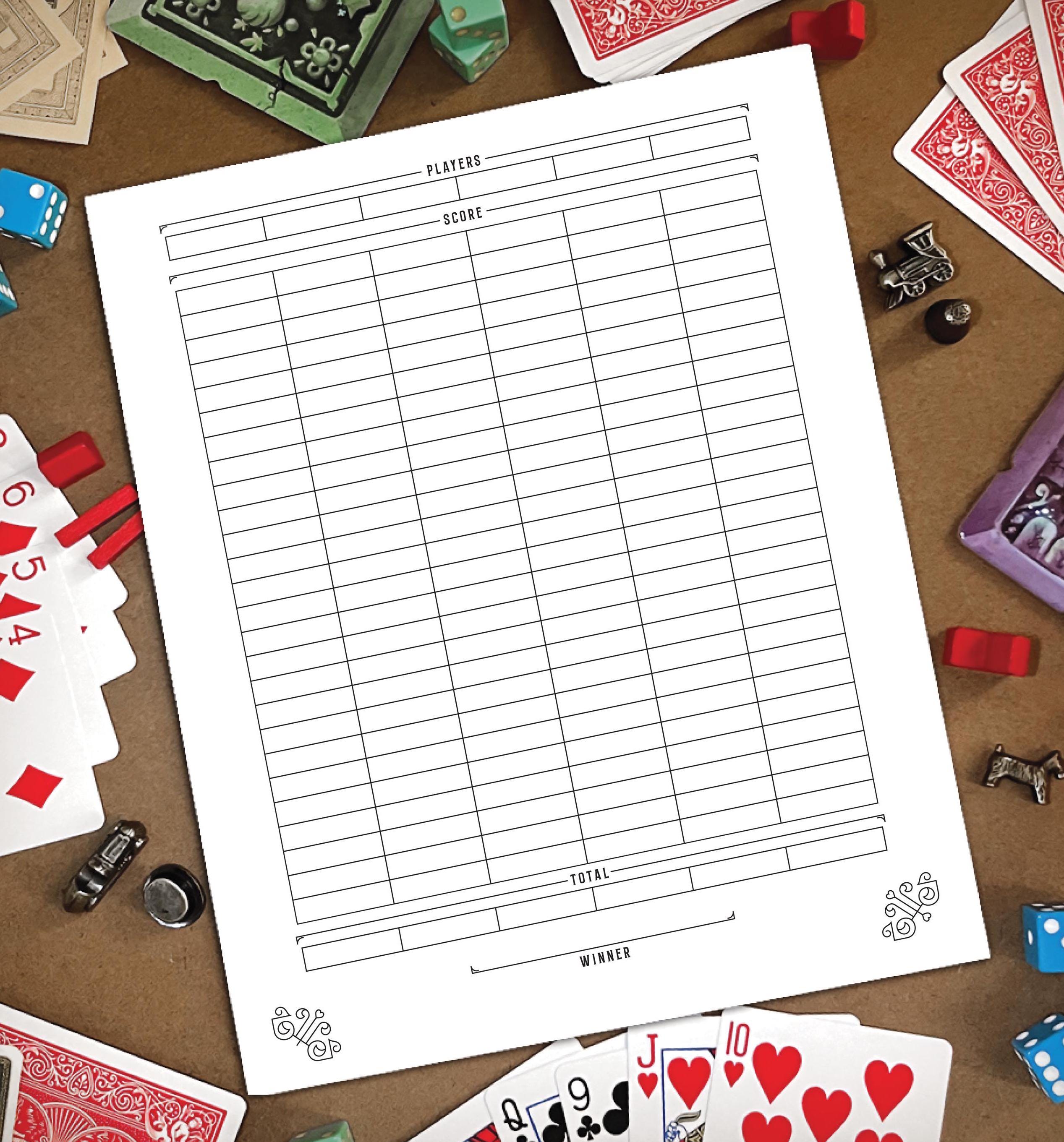 Game Score Sheet Card Game Points Tracker Family Game Night Scorekeeper ...