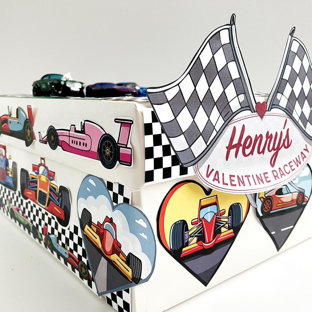 Valentine Box Race Car Printable Decor Kit Boy Valentine Box Custom ...