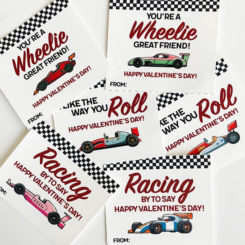 Valentine Race Car Printable Card for School Valentine Party Car Themed ...