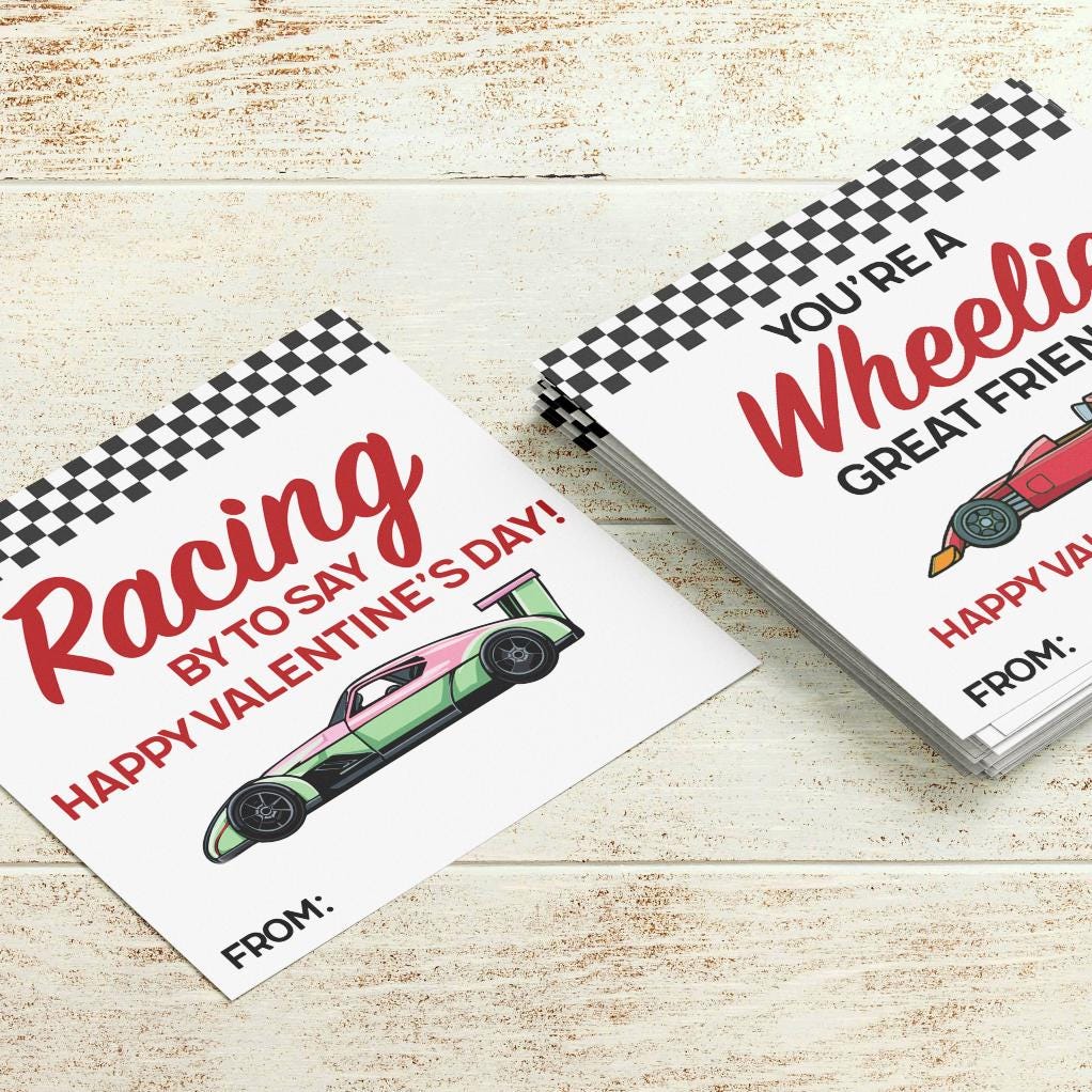 Valentine Race Car Printable Card for School Valentine Party Car Themed ...