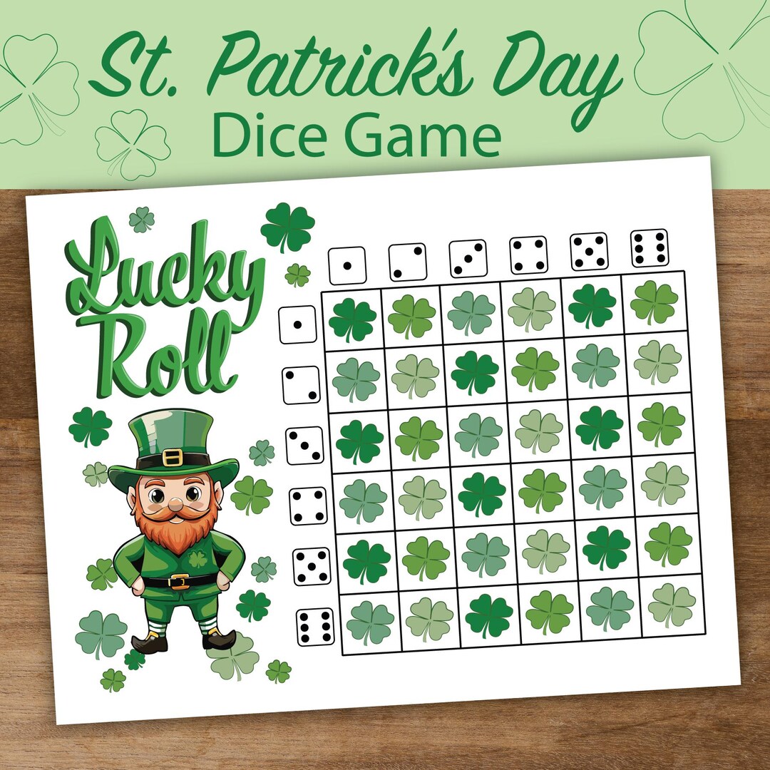 St. Patrick's Day Printable Games, Lucky Roll Dice Game, Kids Activity ...