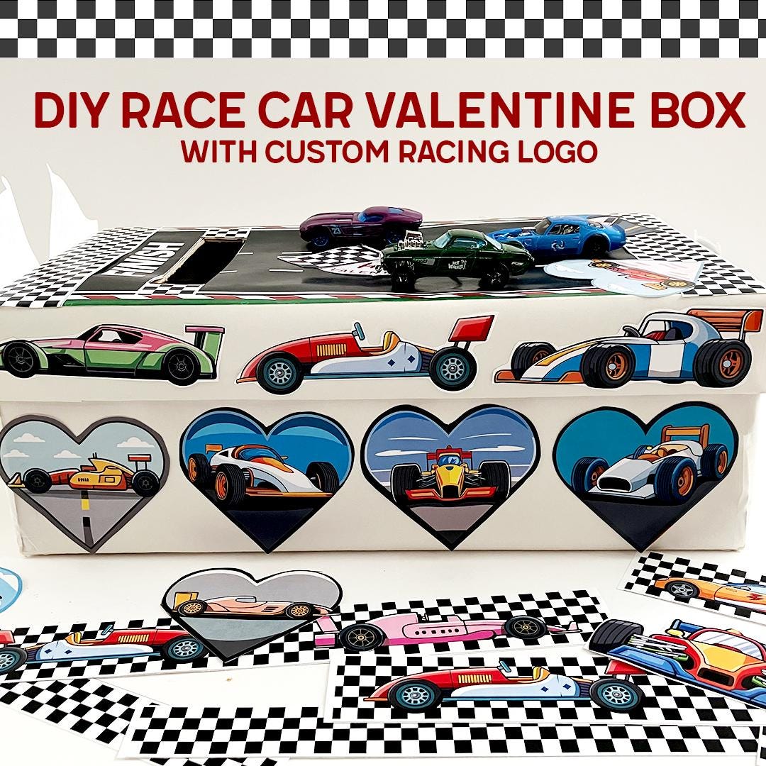 Valentine Box Race Car Printable Decor Kit Boy Valentine Box Custom ...