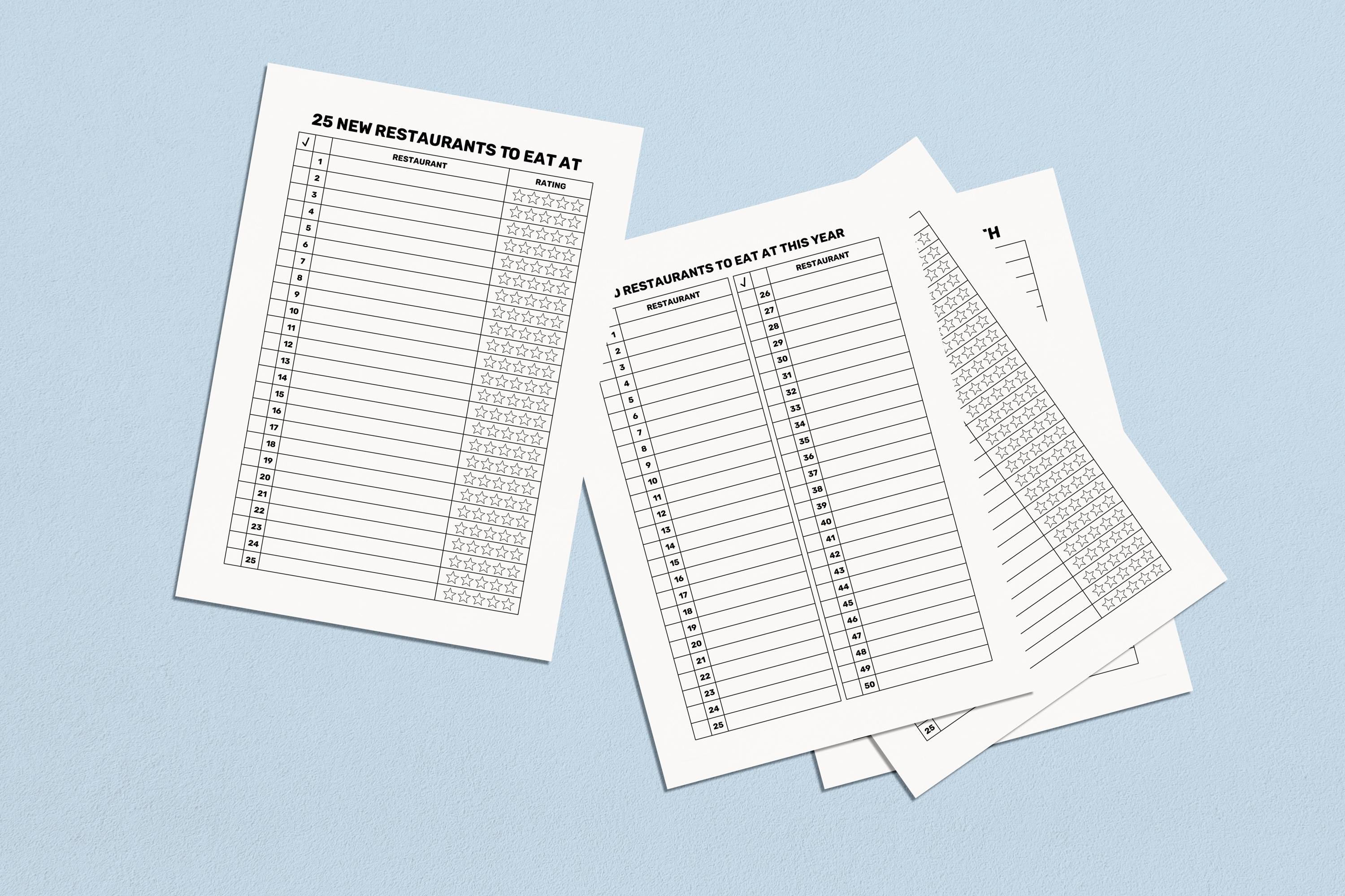 Restaurants to Try List, Printable Journal Page, Planner Page, List of ...