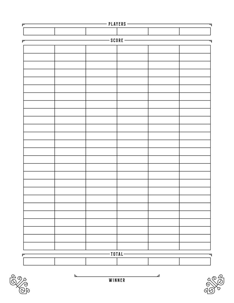 Game Score Sheet Card Game Points Tracker Family Game Night Scorekeeper ...