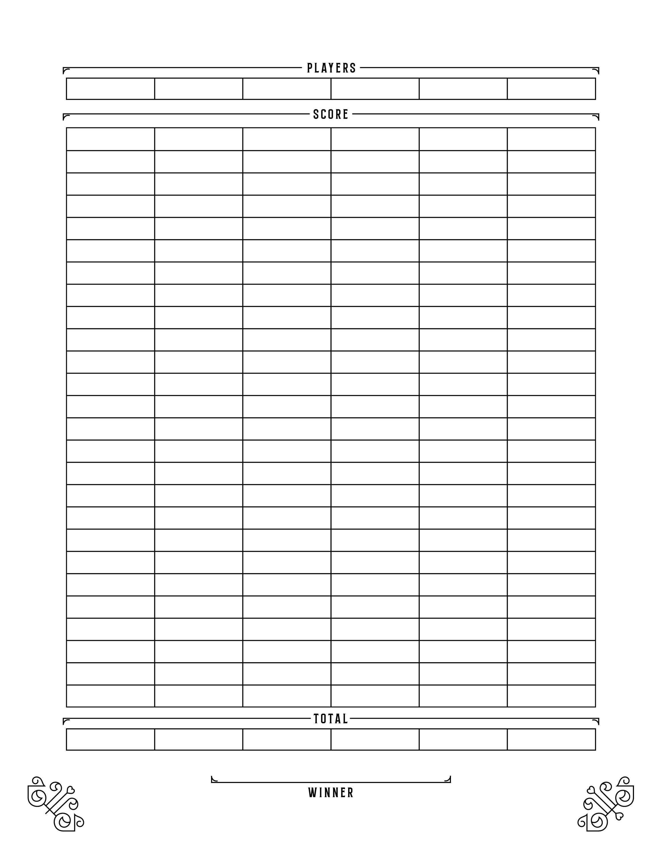 Game Score Sheet Card Game Points Tracker Family Game Night Scorekeeper ...