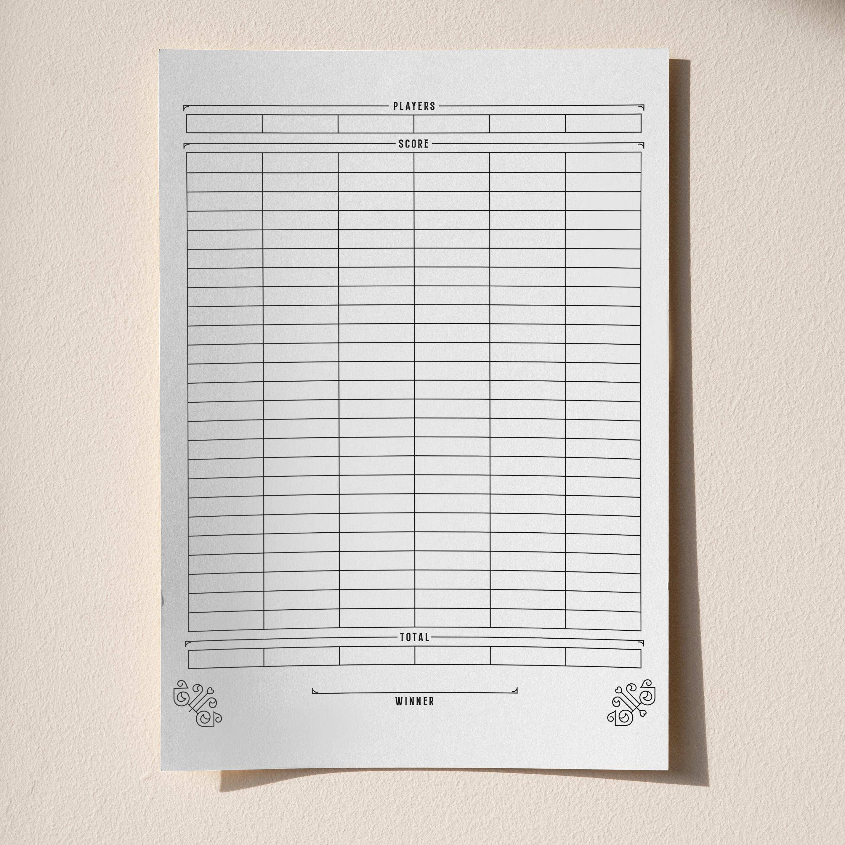 Game Score Sheet Card Game Points Tracker Family Game Night Scorekeeper ...