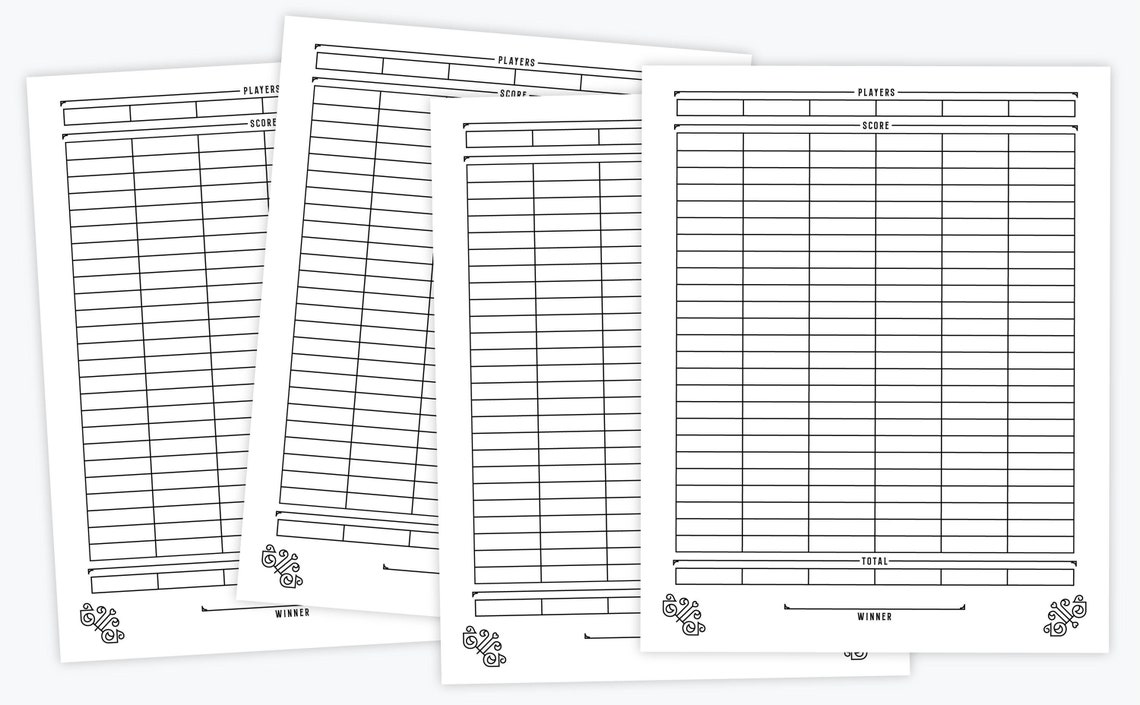 Game Score Sheet Card Game Points Tracker Family Game Night Scorekeeper ...