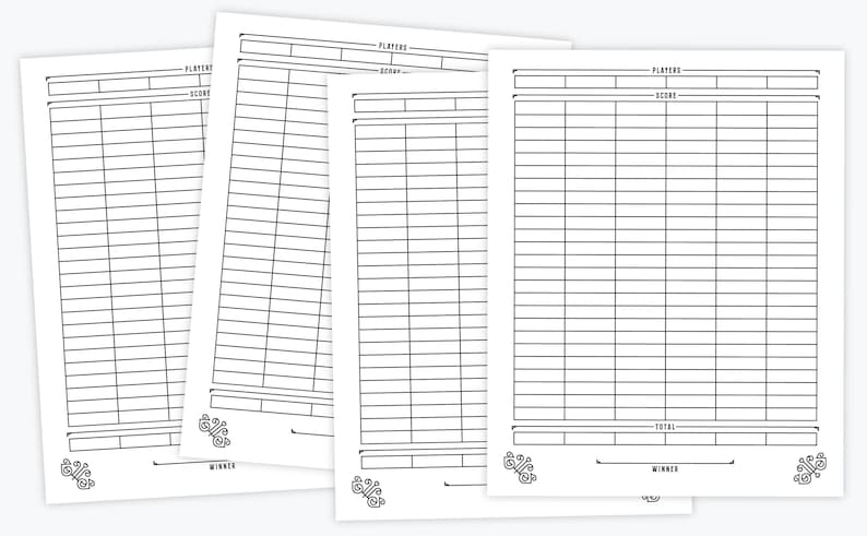 Game Score Sheet Card Game Points Tracker Family Game Night Scorekeeper ...