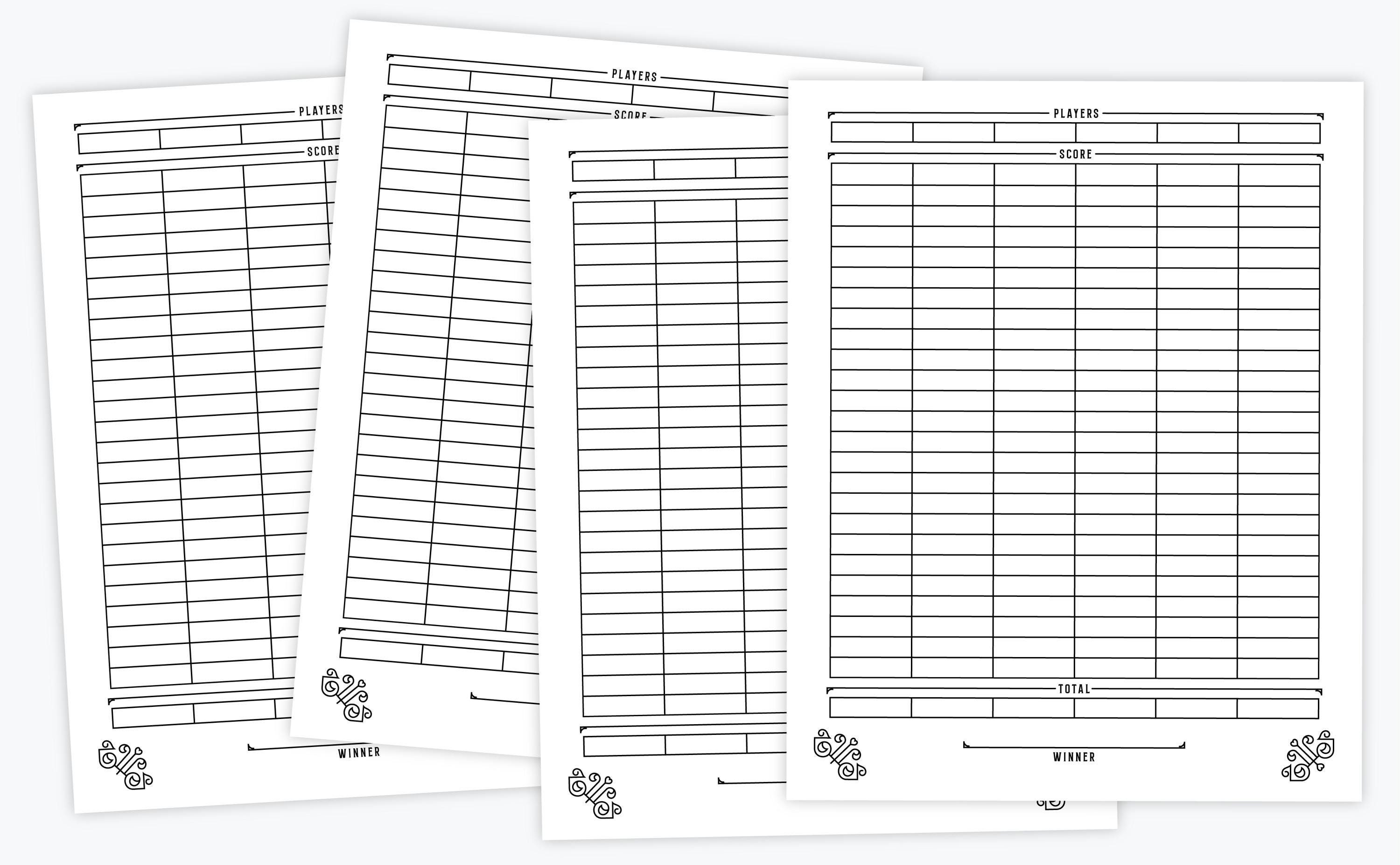 Game Score Sheet Card Game Points Tracker Family Game Night Scorekeeper ...