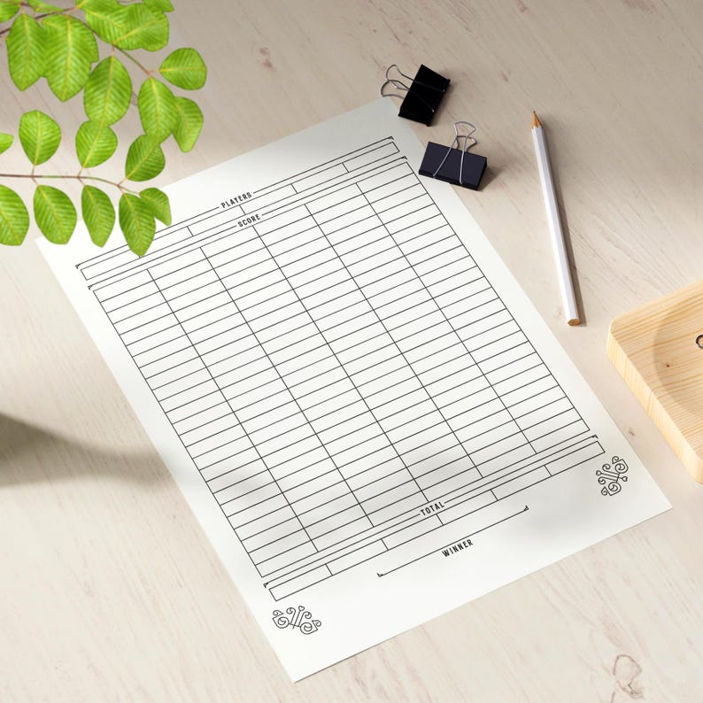 Game Score Sheet Card Game Points Tracker Family Game Night Scorekeeper ...