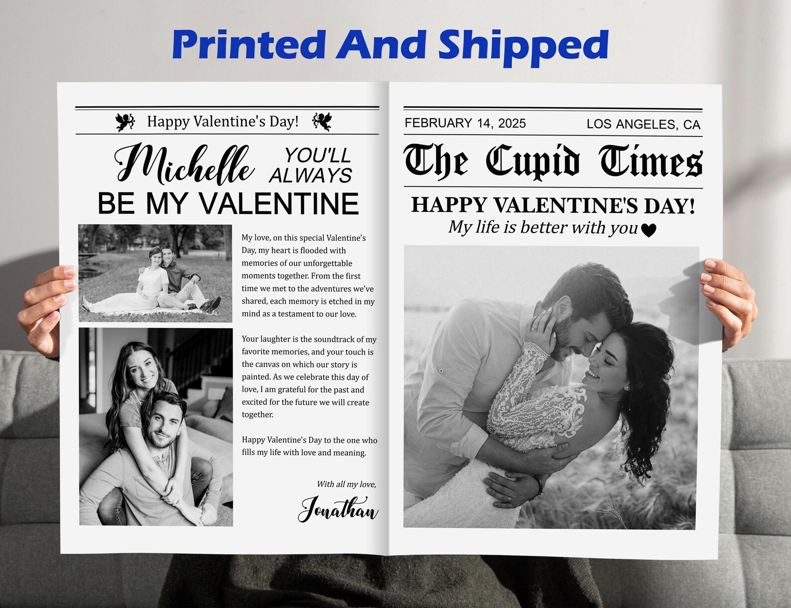 CUSTOM Printed and Shipped Valentine Newspaper/editable Large Newspaper ...