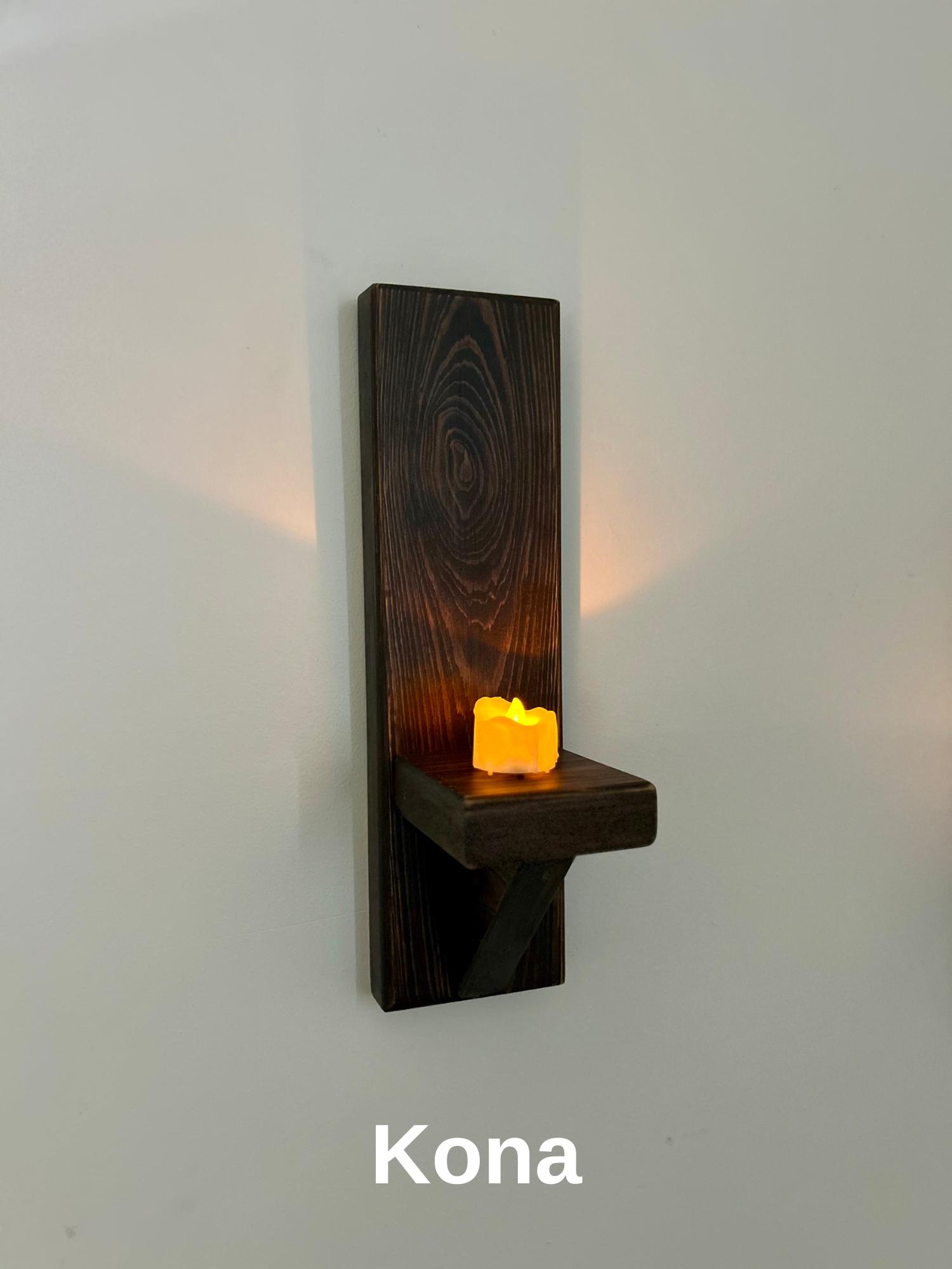 Farmhouse Wooden Candle Sconce - Modern Cypress Wood Shelf - Wooden ...