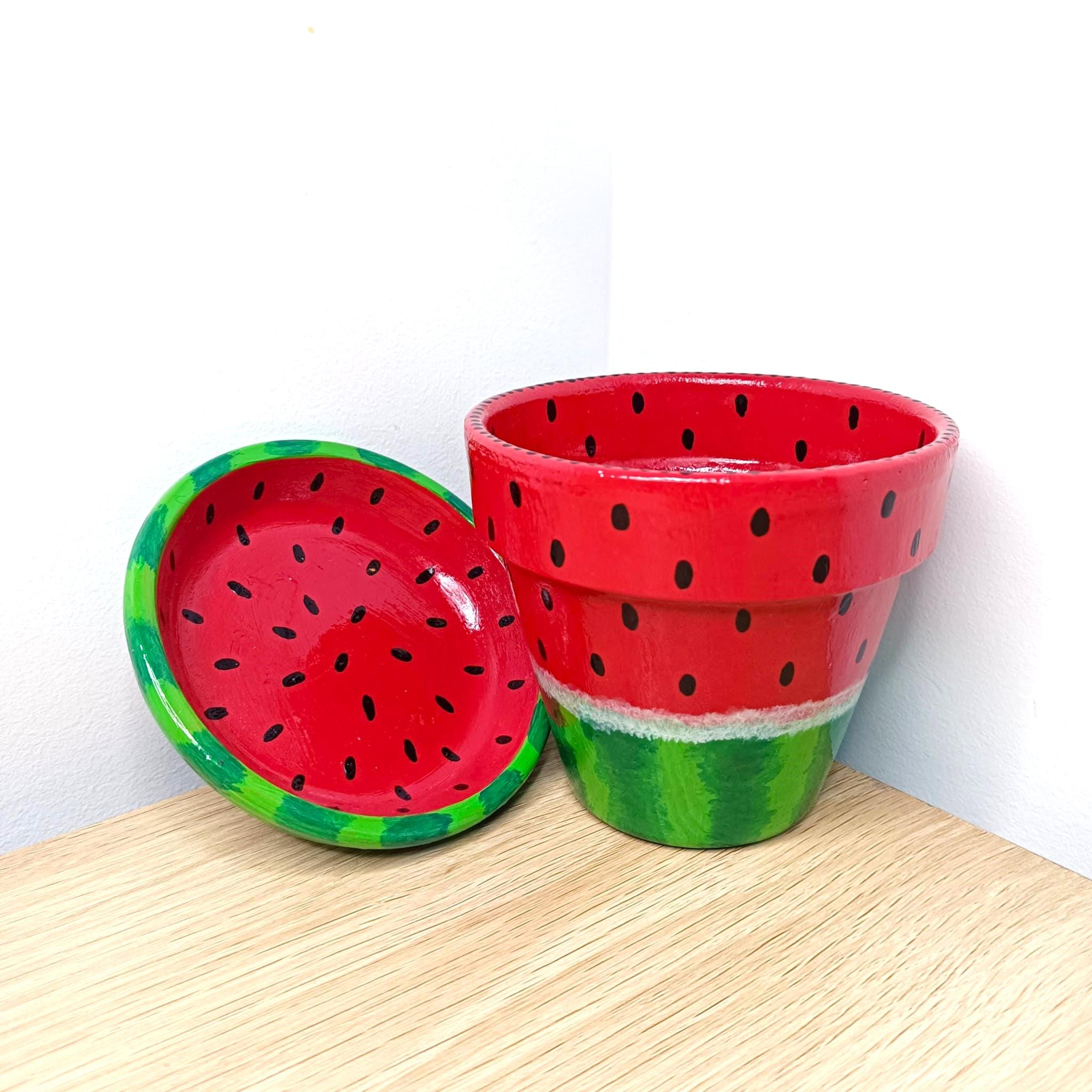 Watermelon Handpainted Terracotta Pot Red Green - Etsy