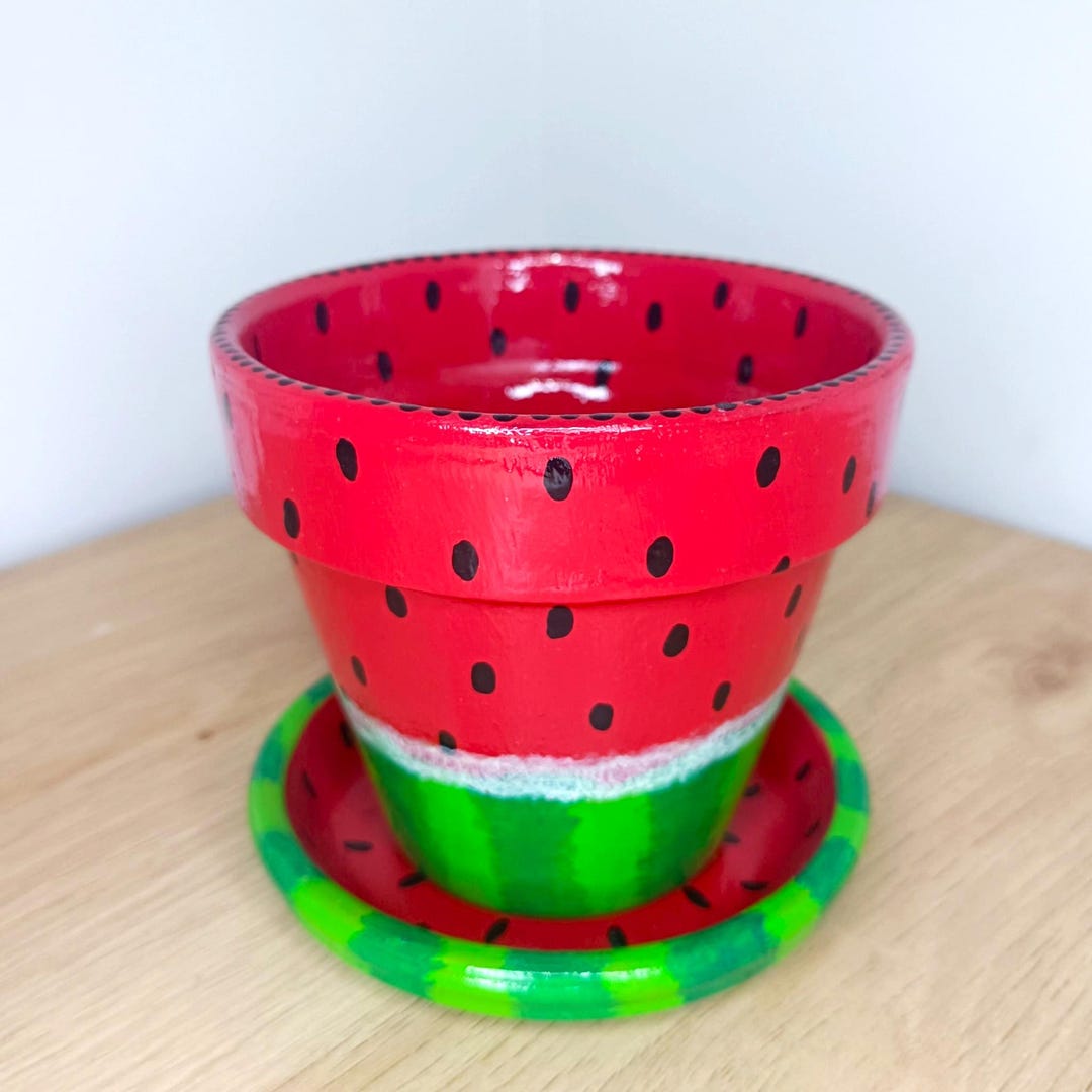 Watermelon Handpainted Terracotta Pot Red Green - Etsy