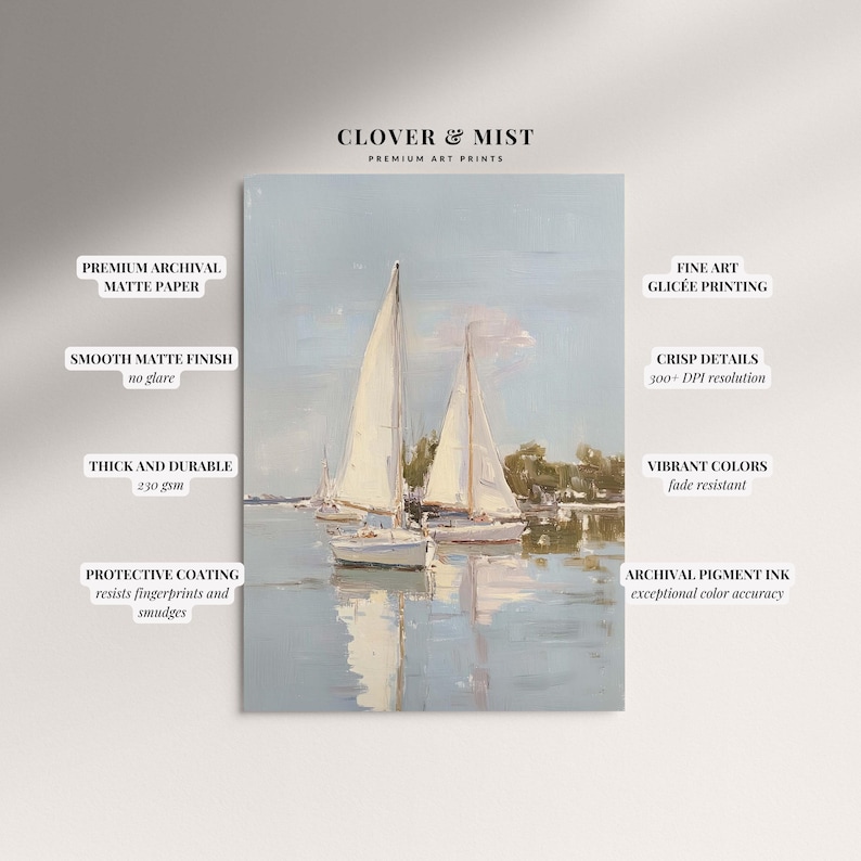 Light Blue Sailboat Painting: Vintage Nautical Lake House Art 95 - Etsy