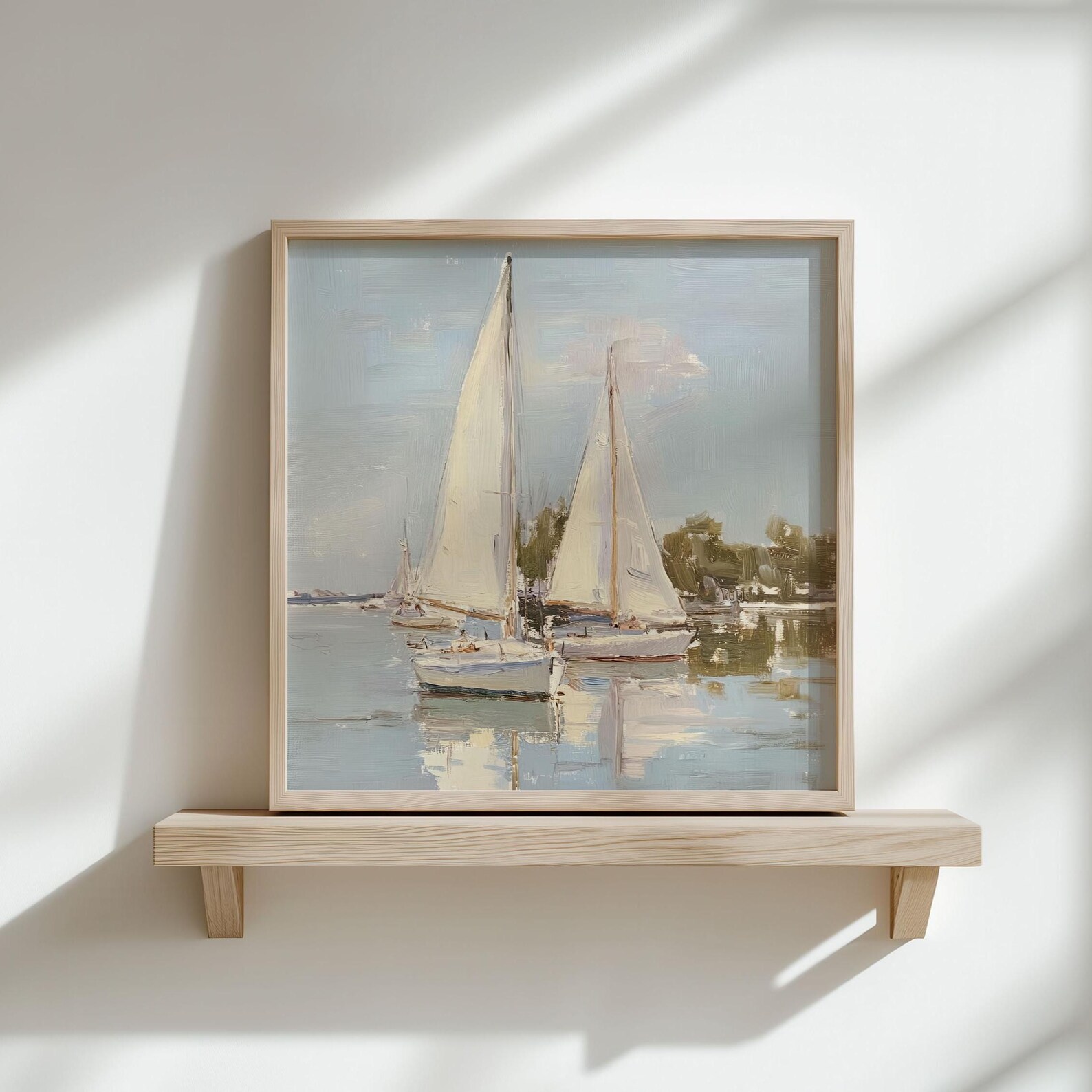 Light Blue Sailboat Painting, Vintage Boat Print, Nautical Wall Art ...