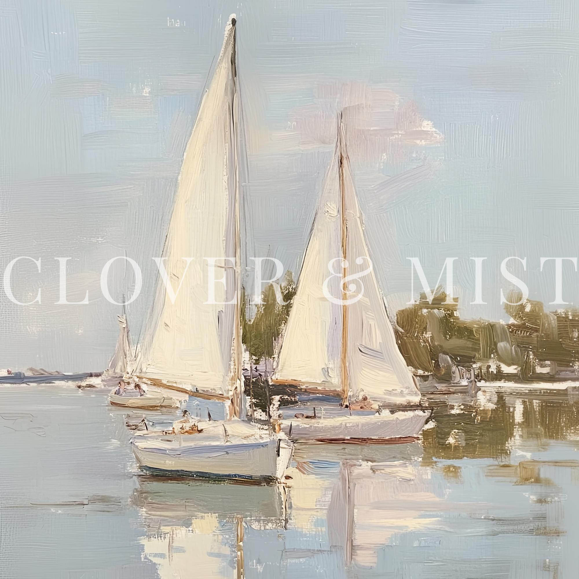 Light Blue Sailboat Painting: Vintage Nautical Lake House Art 95 - Etsy