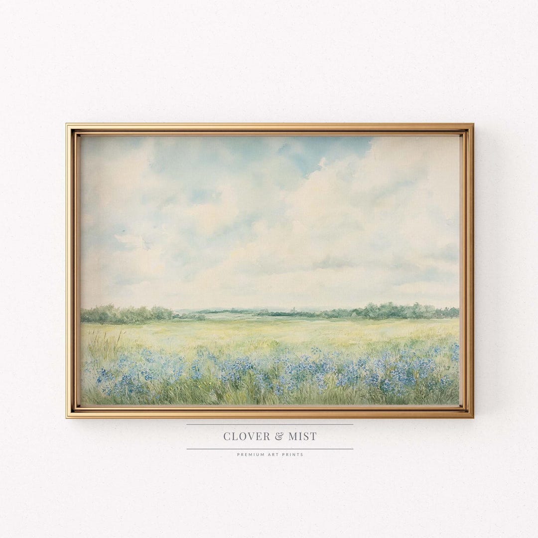 Blue Wildflower Field Painting: Cottagecore Spring Wall Art - Etsy