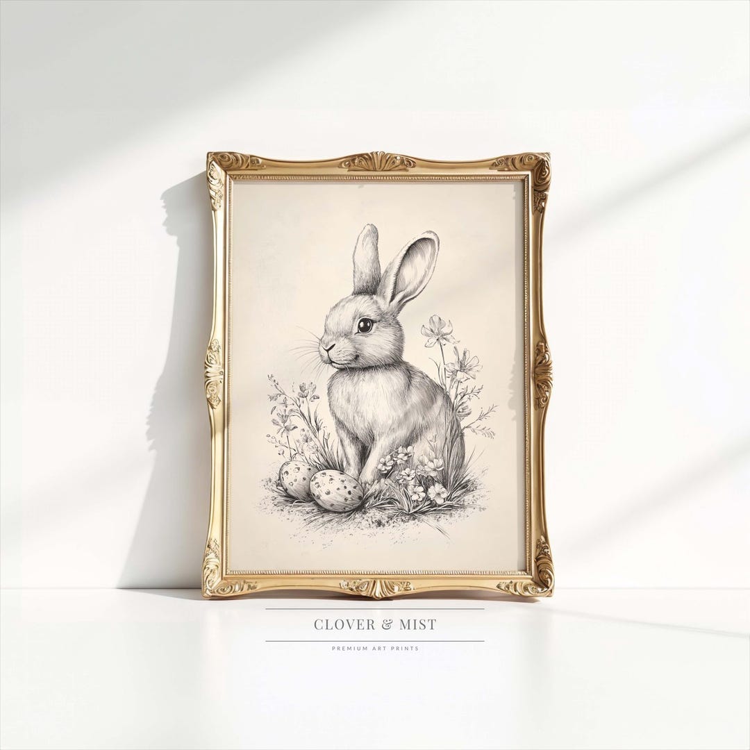 Vintage Easter Bunny Art, Country Farmhouse Minimanist Wall Art ...