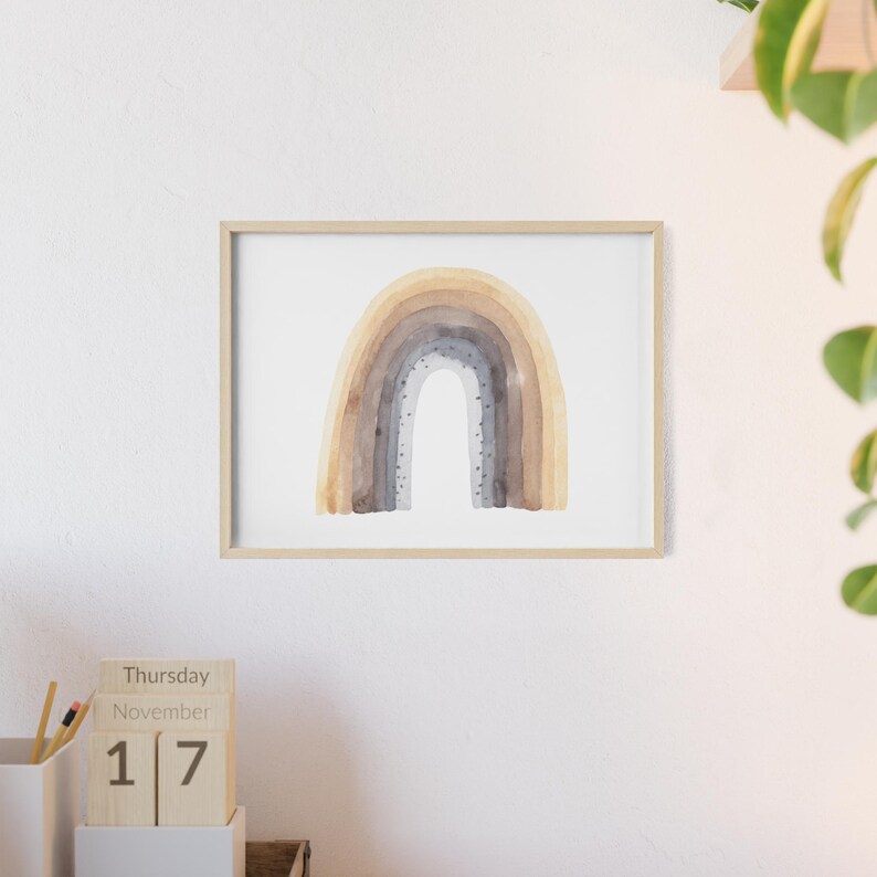 Boho Rainbow Nursery Poster With Wooden Frame, Watercolor Wall Art ...