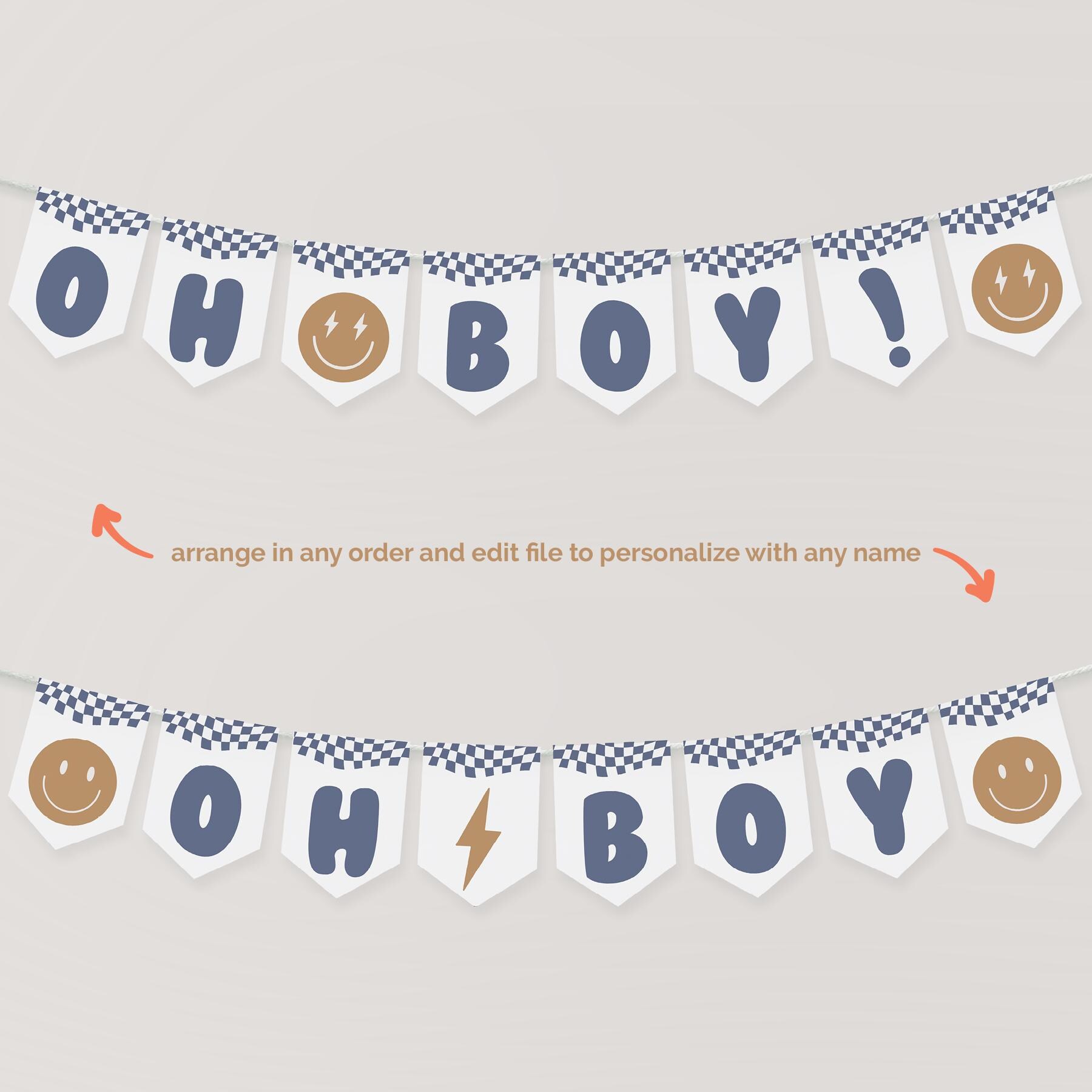 Blue Smiley Face Baby Shower Banner: Editable Printable (5x7 Canva ...