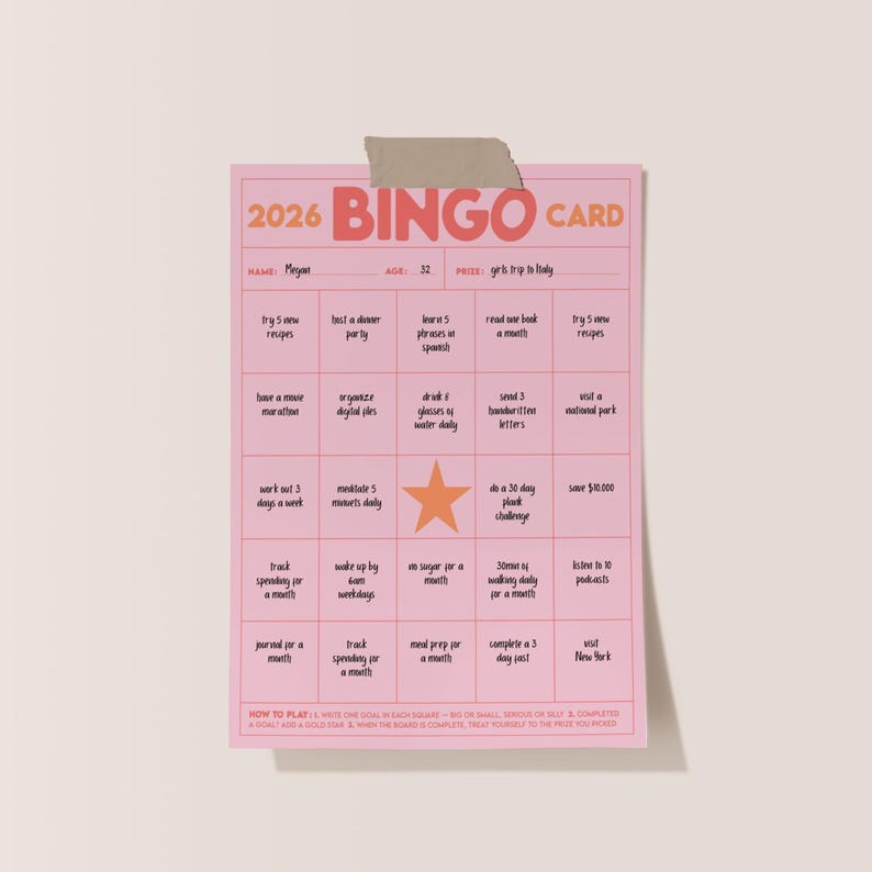 2026 Goals Bingo Card – Editable New Year Goal Tracker, Custom ...