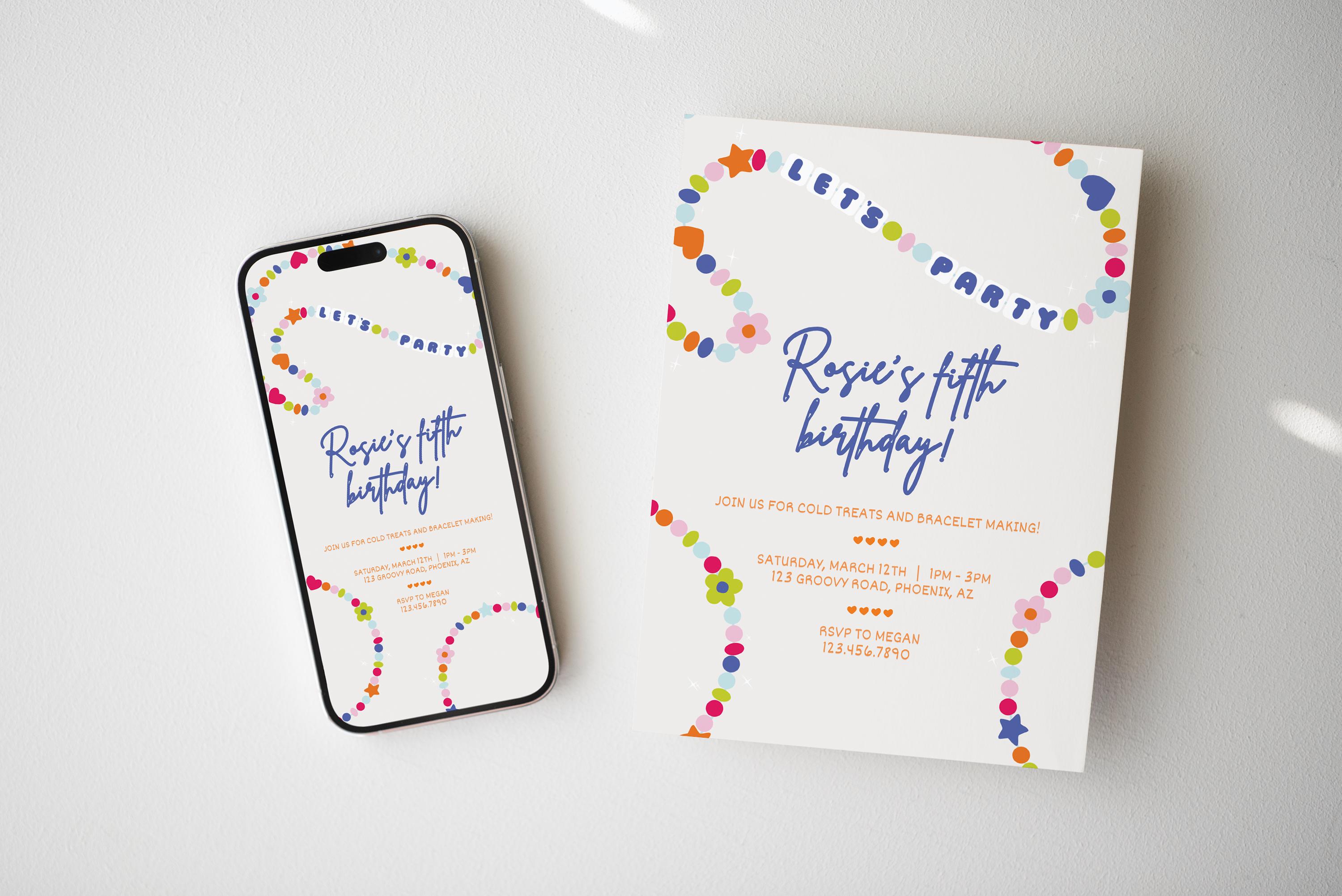 Editable Friendship Bracelet Birthday Invite for Girls | Birthday Era ...