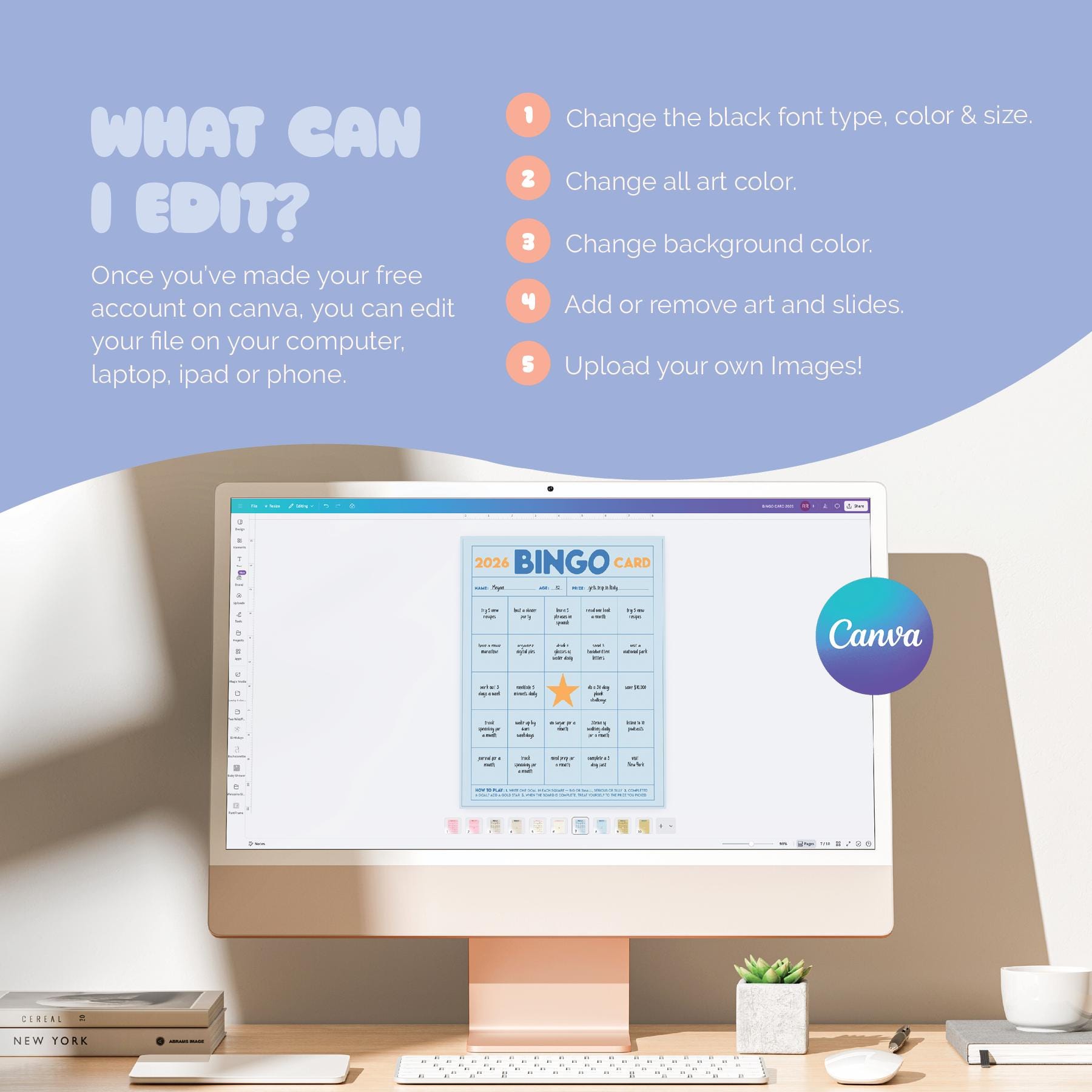 2026 Goals Bingo Card – Editable New Year Goal Tracker, Custom ...