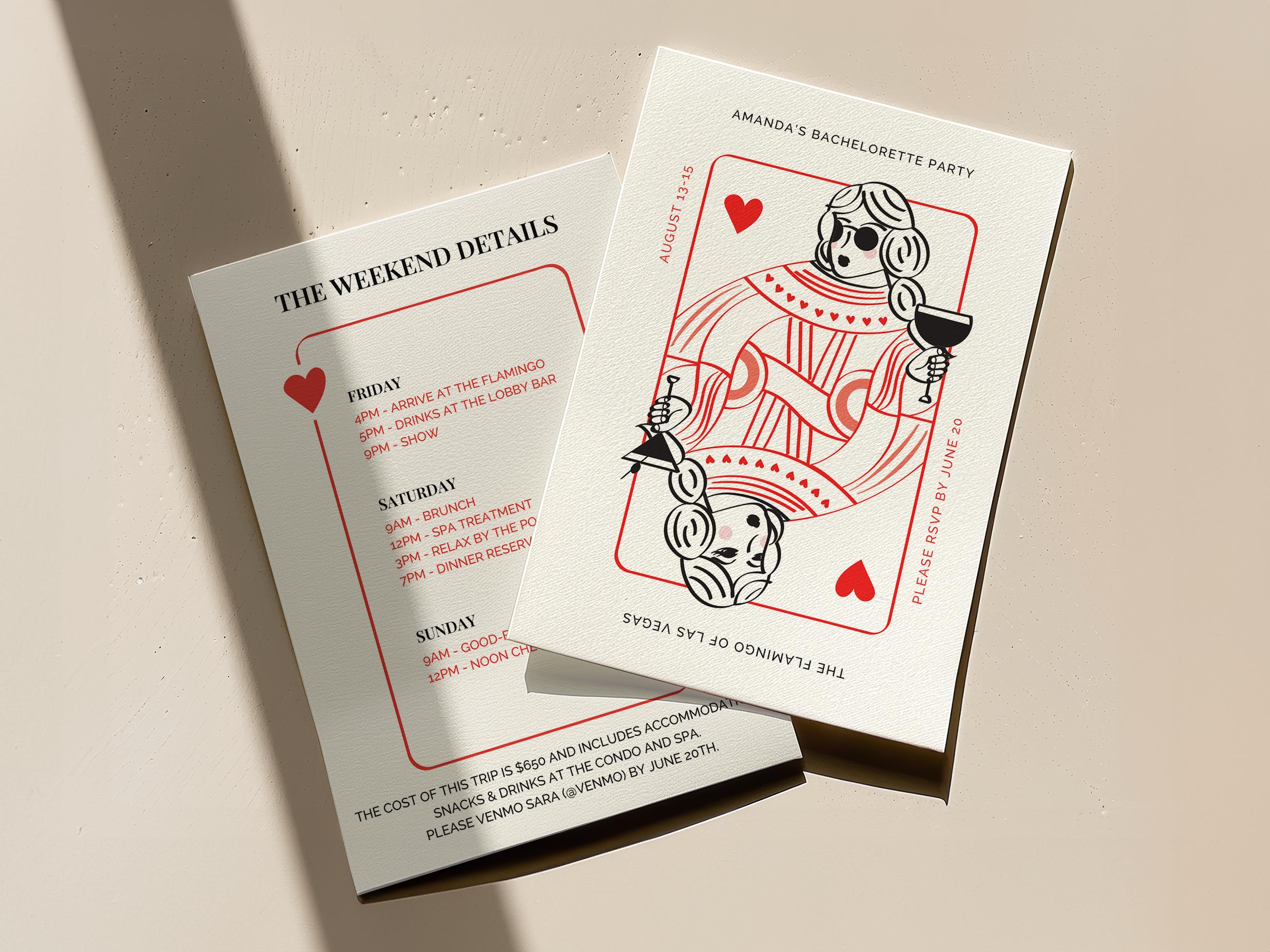 Queen of Hearts Bachelorette Party Invitation and Itinerary | Las Vegas ...