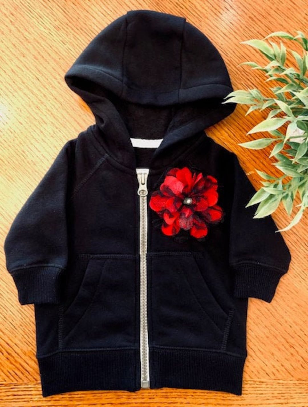 Red Rose Flower Black Zip up Hooded Sweatshirt / 3 Months - Etsy