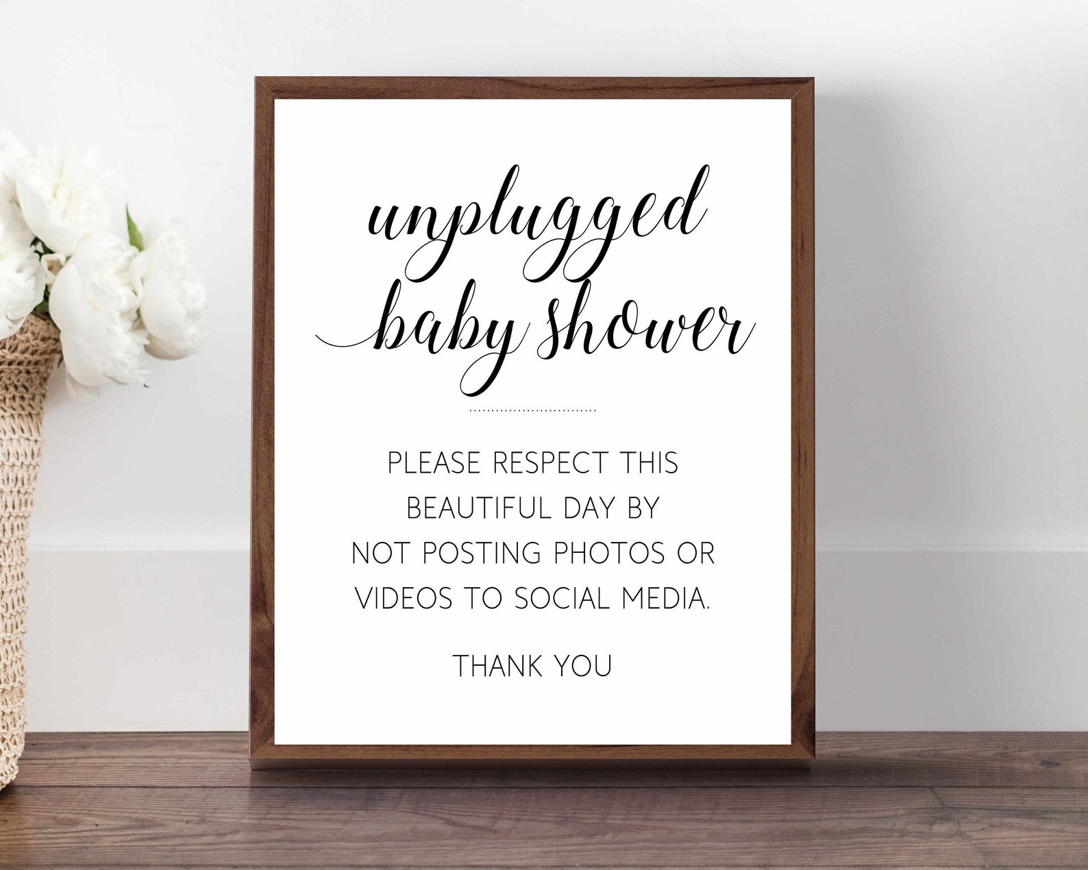 Unplugged Baby Shower Sign No Posting to Social Media No - Etsy