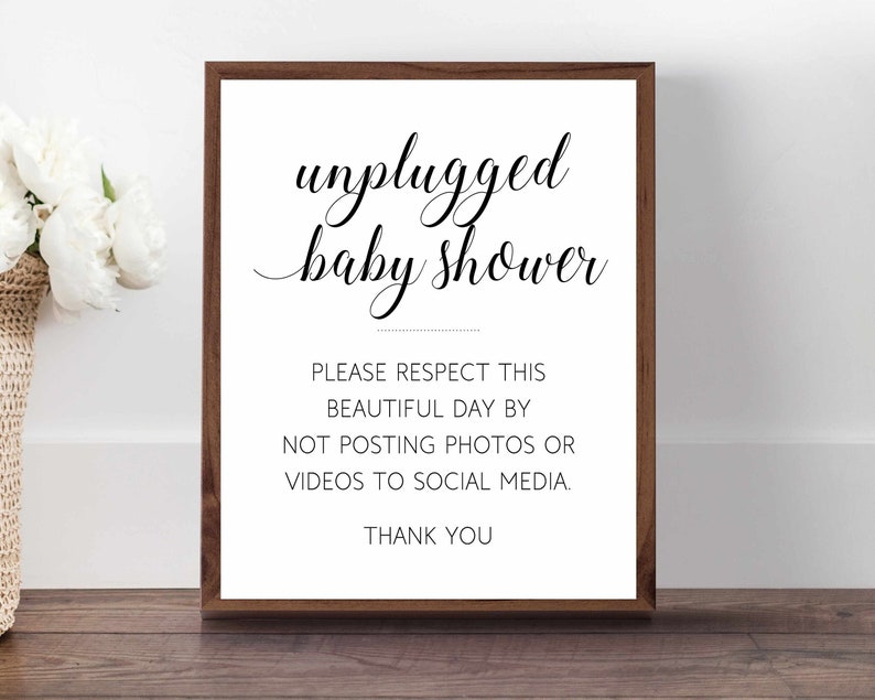 Unplugged Baby Shower Sign No Posting to Social Media No | Etsy