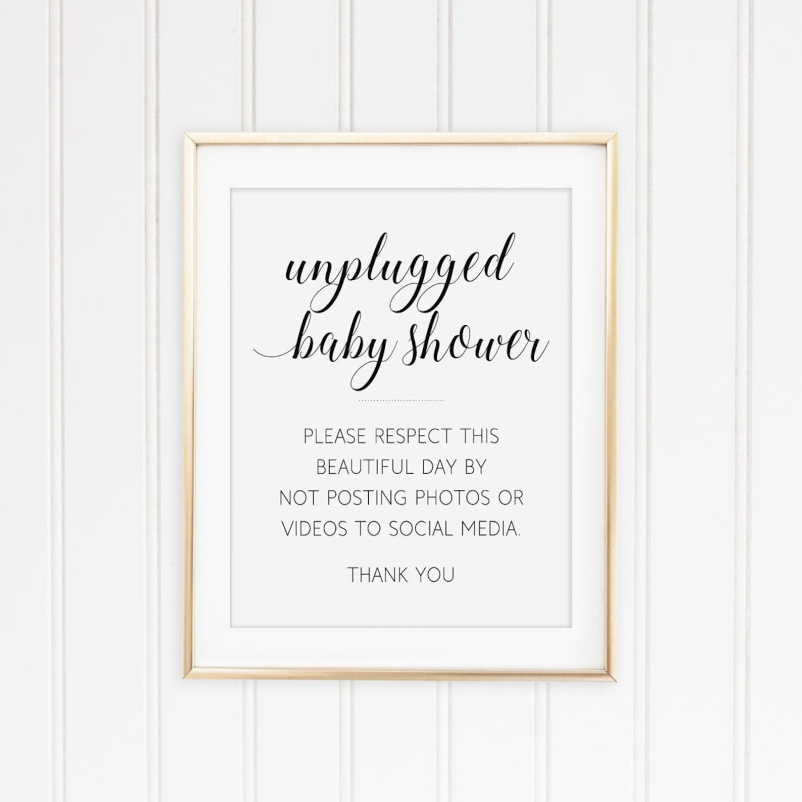 Unplugged Baby Shower Sign No Posting to Social Media No | Etsy