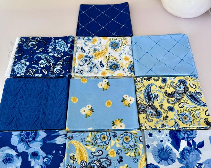 10 Fat Quarter Bundle, Blue/yellow FQ, Fqbundle, Stash Builder, Fabric ...