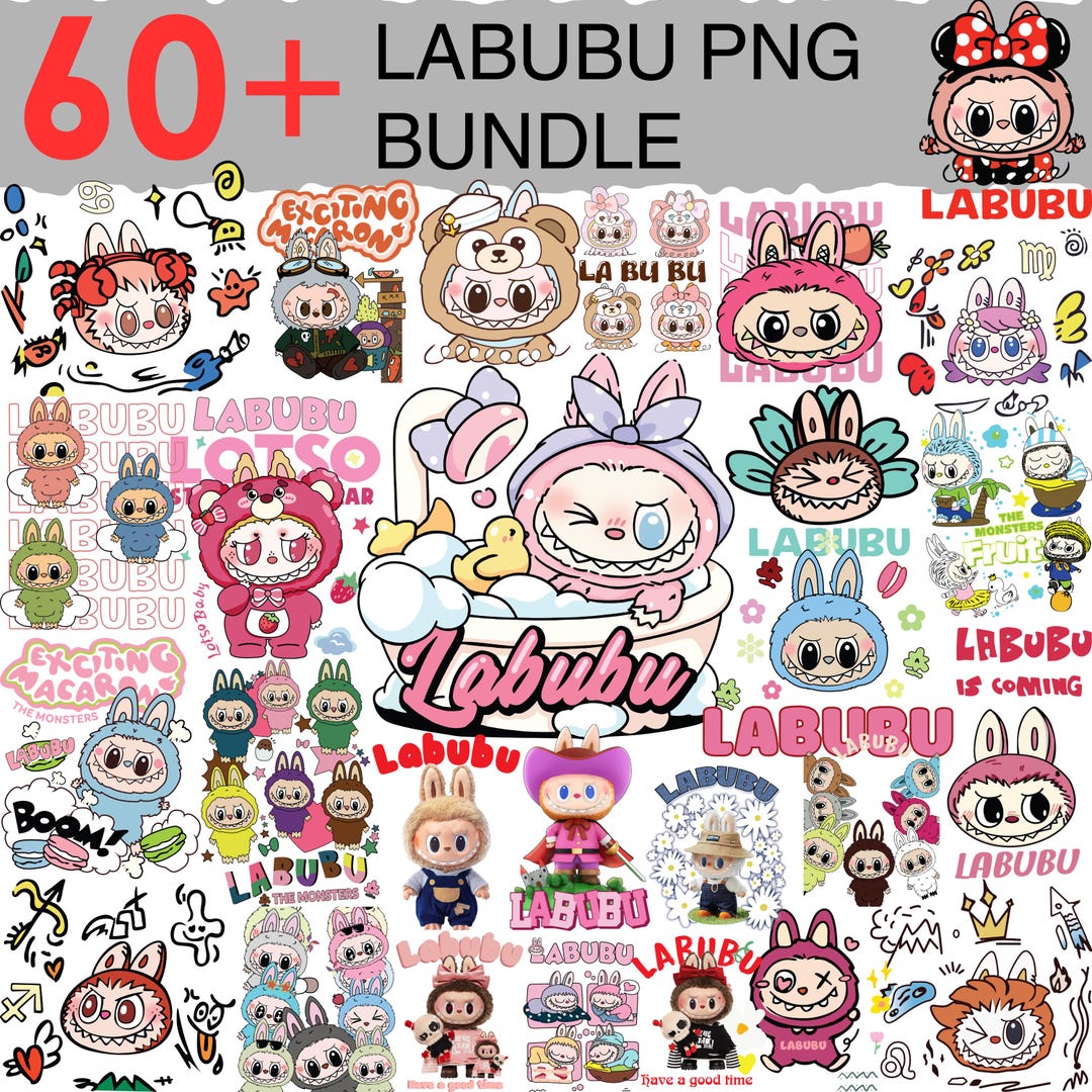 60 Labubu Design PNG Bundle Vol 1 |kawaii Cute Digital Stickers |cute ...