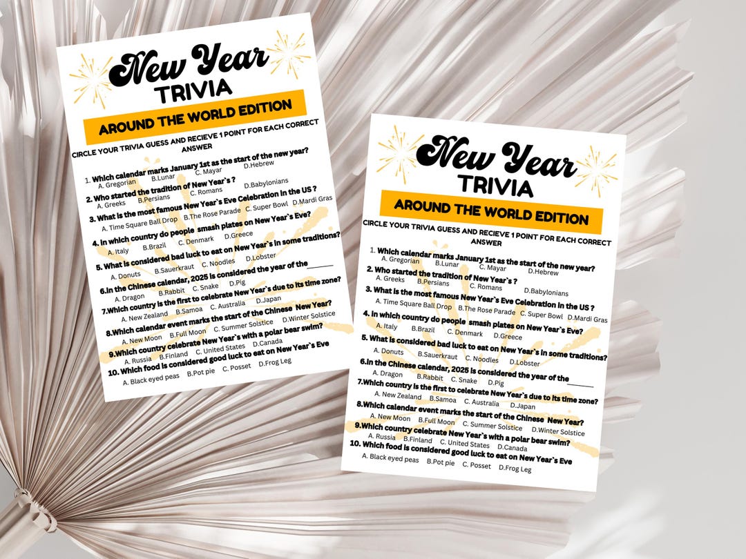 New Years Trivia Game, New Years Games, New Years Trivia, Printable New ...