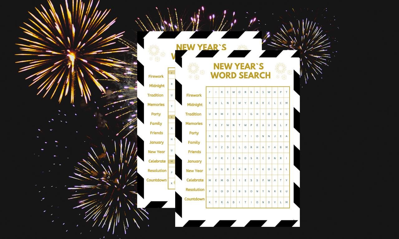 2025 New Years Word Search Game, Kid New Years Activity, New Year Game ...