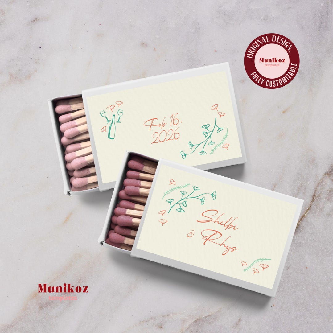 Botanical MATCHBOX FAVOR Template Hand Drawn Ginkgo Leaf Frame Funky ...
