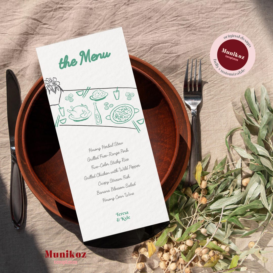 Hand Drawn MENU CARD Template Handwritten Food Menu Vietnam Inspired ...