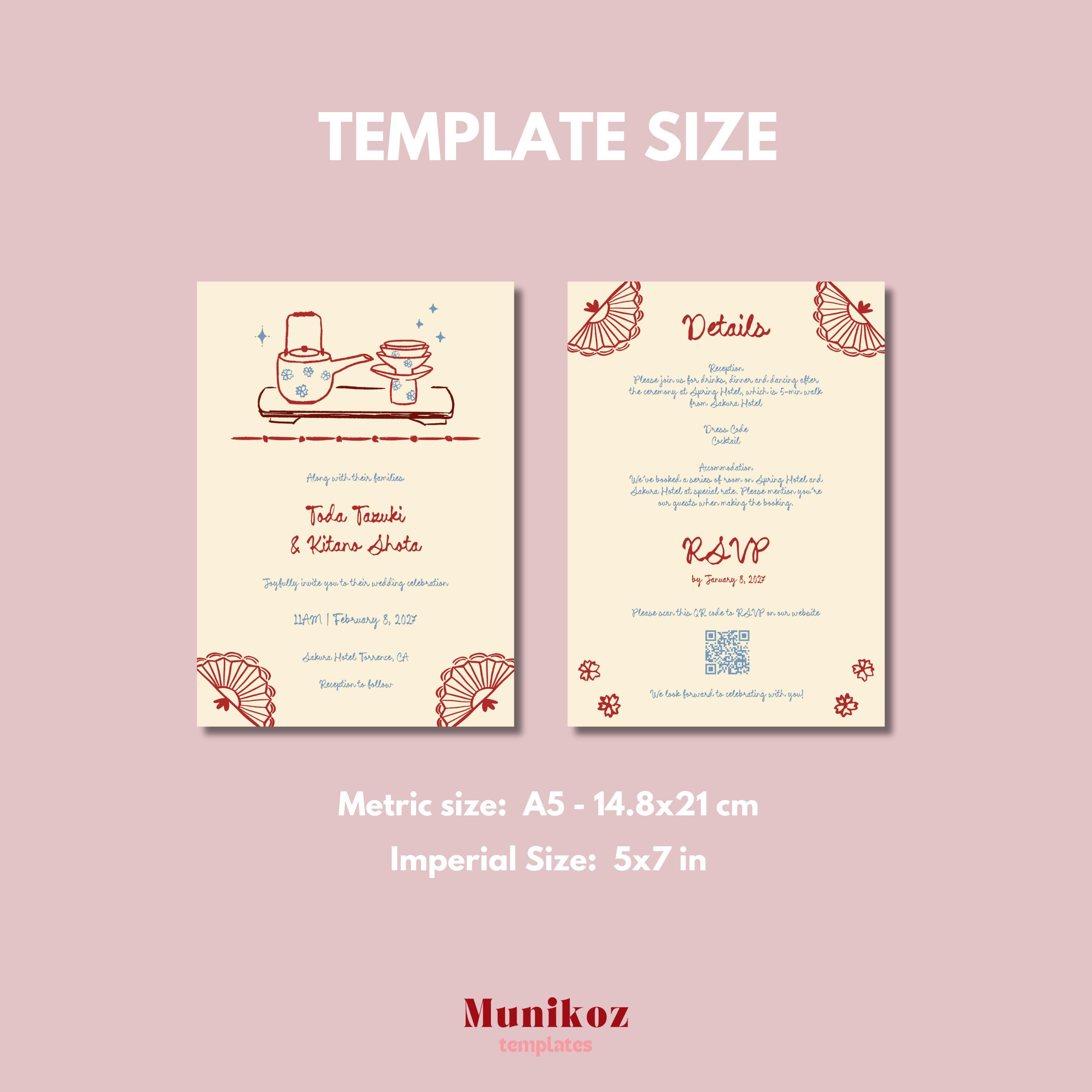 Japan Inspired WEDDING INVITATION Template Hand Drawn Japanese ...