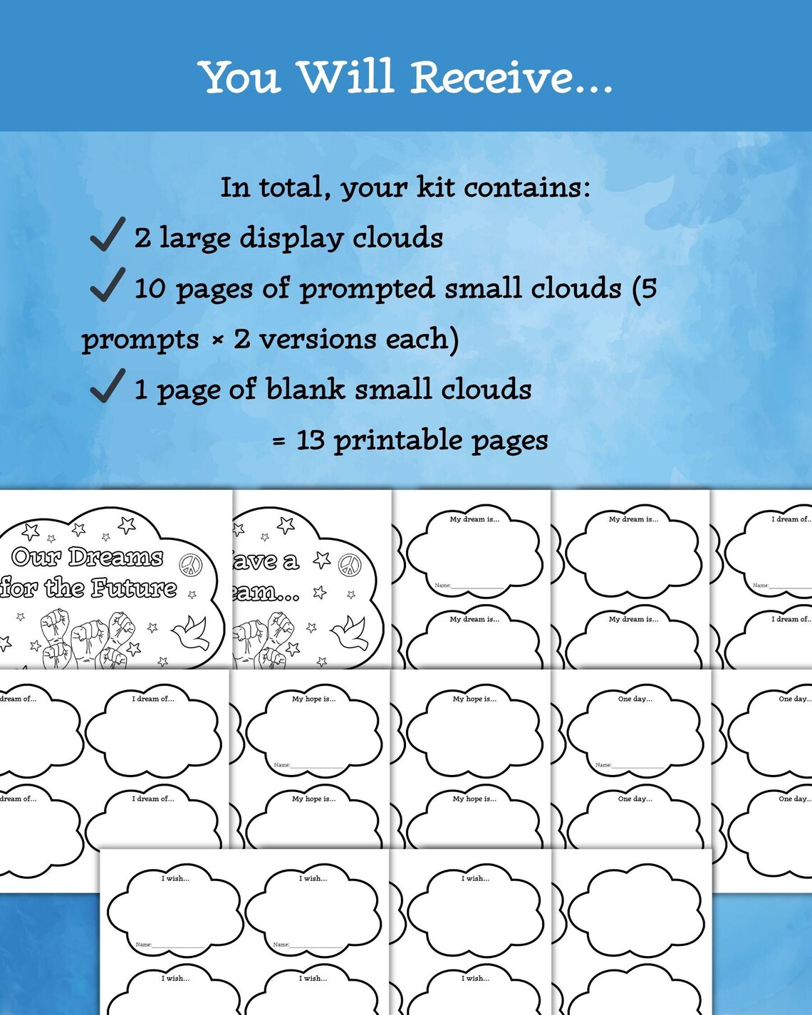 MLK Day Dream Cloud Writing Activity • I Have a Dream Printable ...