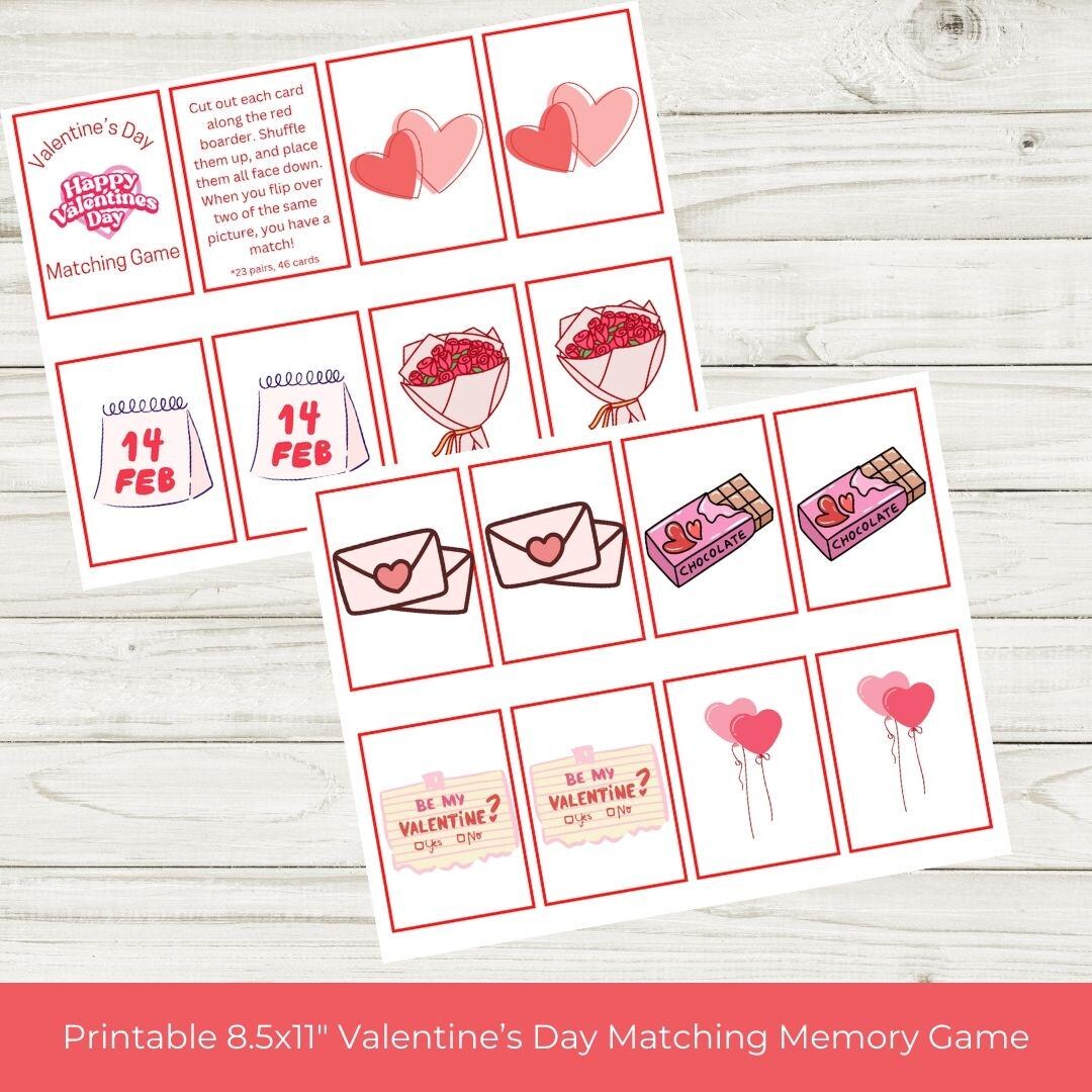Printable Matching Game, Valentines Matching Memory Game, Valentines ...