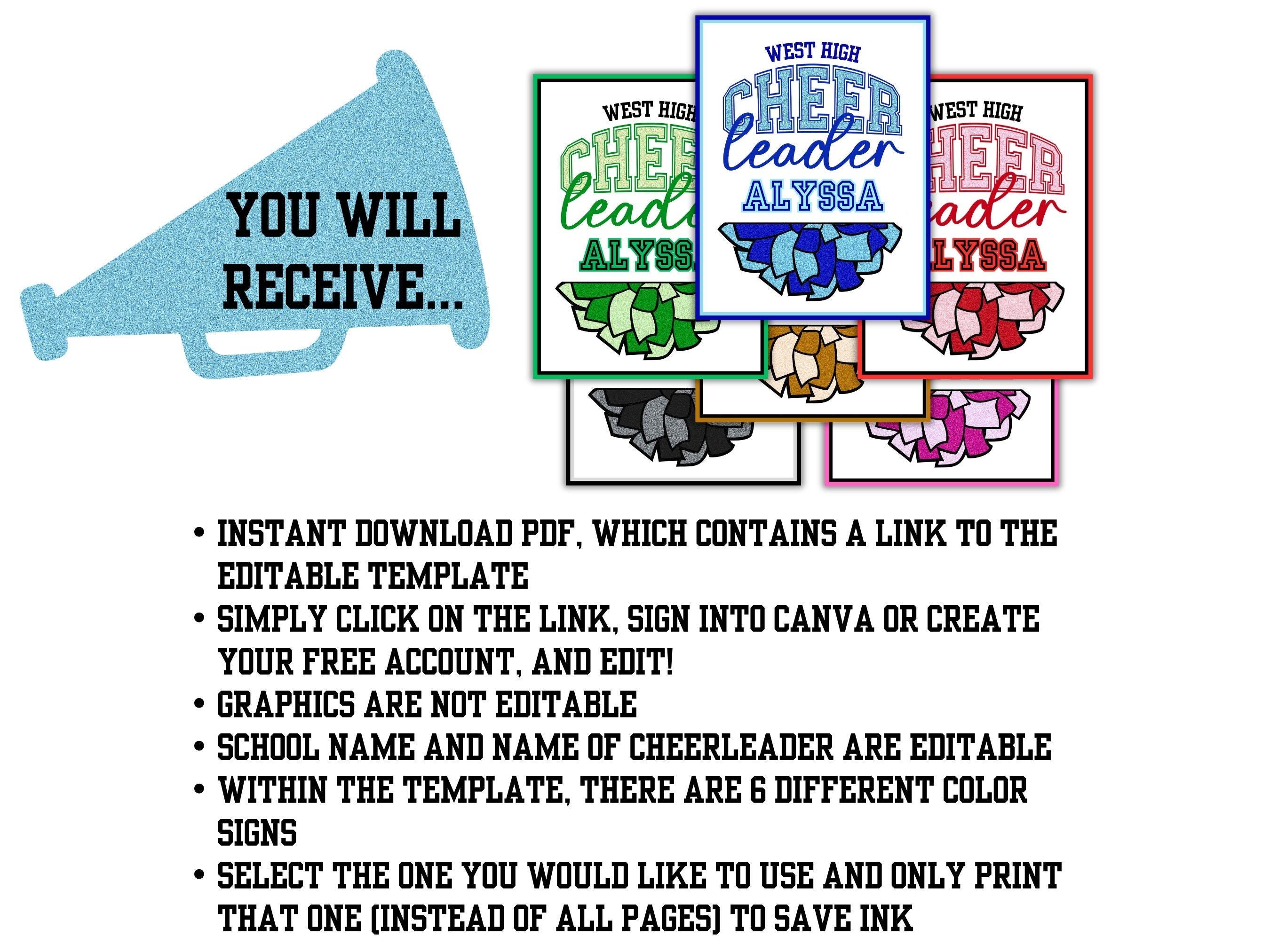 Editable Cheer Locker Signs Printable, 6 Color Options, Cheerleader ...
