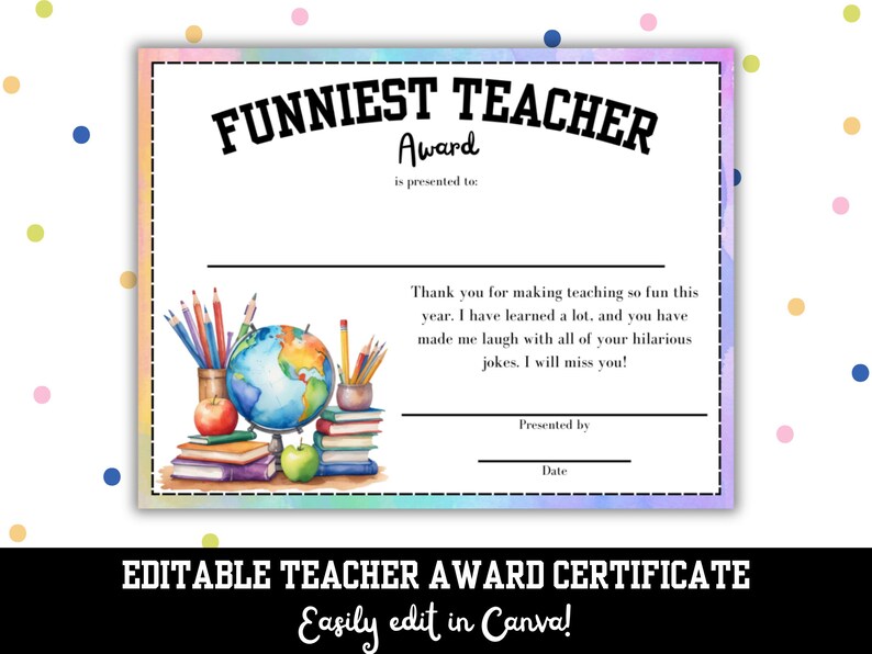 EDITABLE Teacher Award Certificate, Funny Teacher Award, Teacher ...
