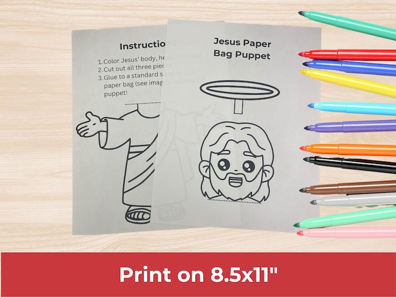 Jesus Paper Bag Puppet, Printable Craft, Paper Bag Puppet Bible Lesson ...