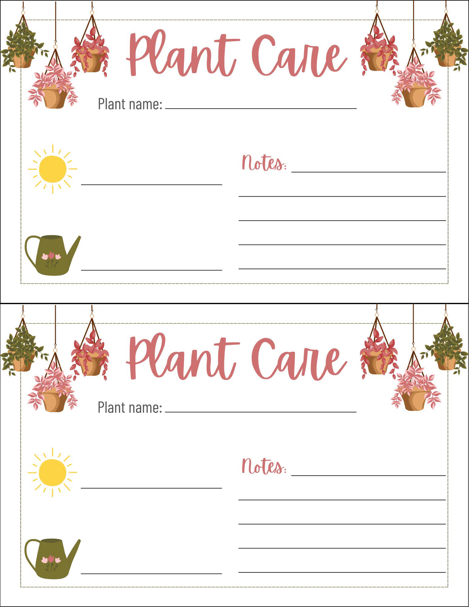 Plant Care Cards, Printable Household Plant Care Cards, Plant Care Tags ...