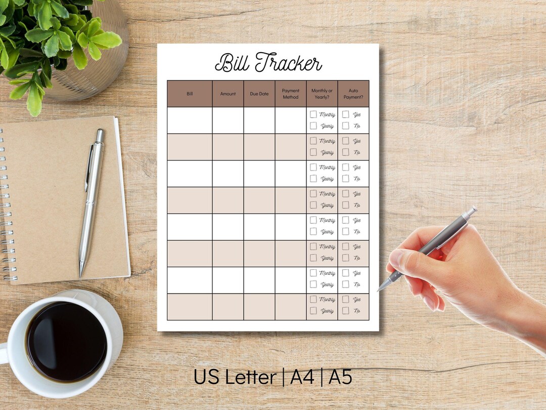 Bill Tracker, Printable Bill Tracking Log, Expense Tracker, Monthly ...